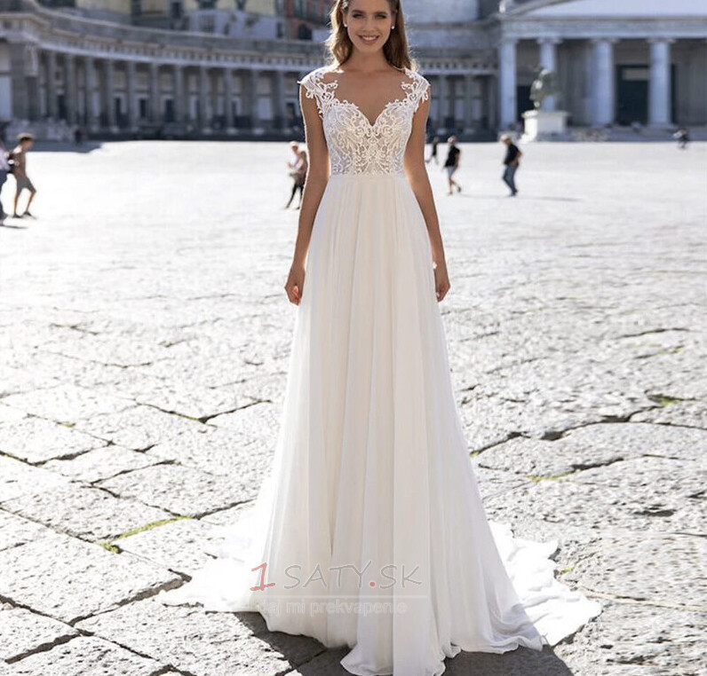 Klasický Bez rukávov Šifón Chýbať Dlhé Prírodné pása Svadobné šaty ...